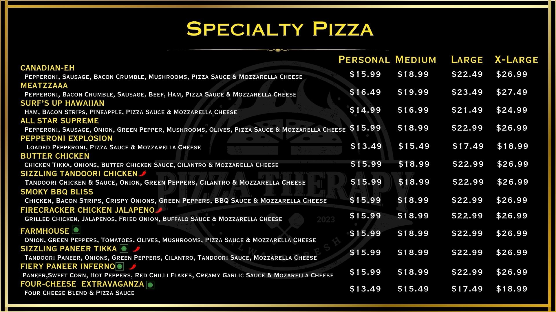 Menu - Pizza Therapy
