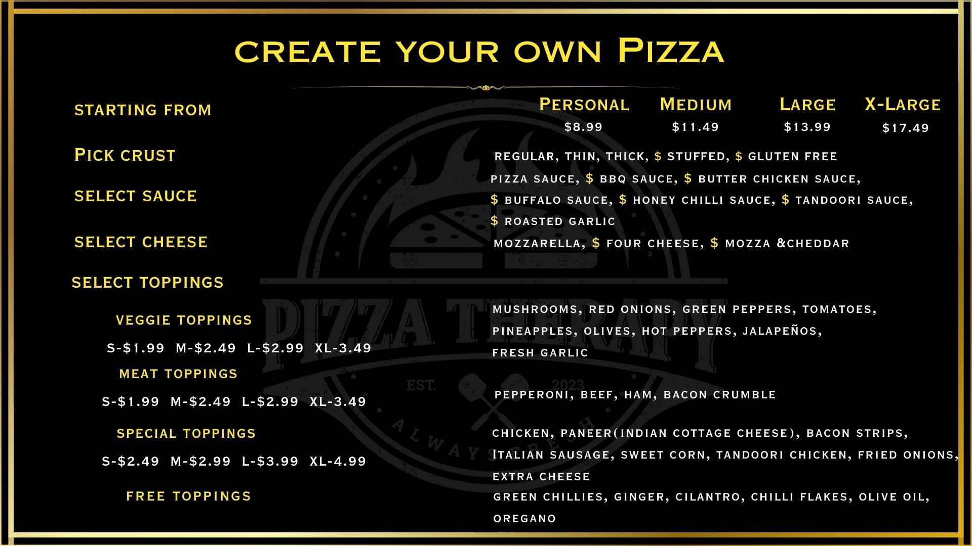 Menu - Pizza Therapy